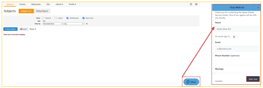 RTSM Chat Support – Veeva Product Support Portal